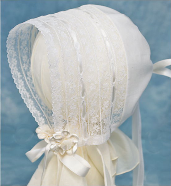 Simply Wonderful Things Lace & Ribbons Satin Batiste Bonnet, Handmade